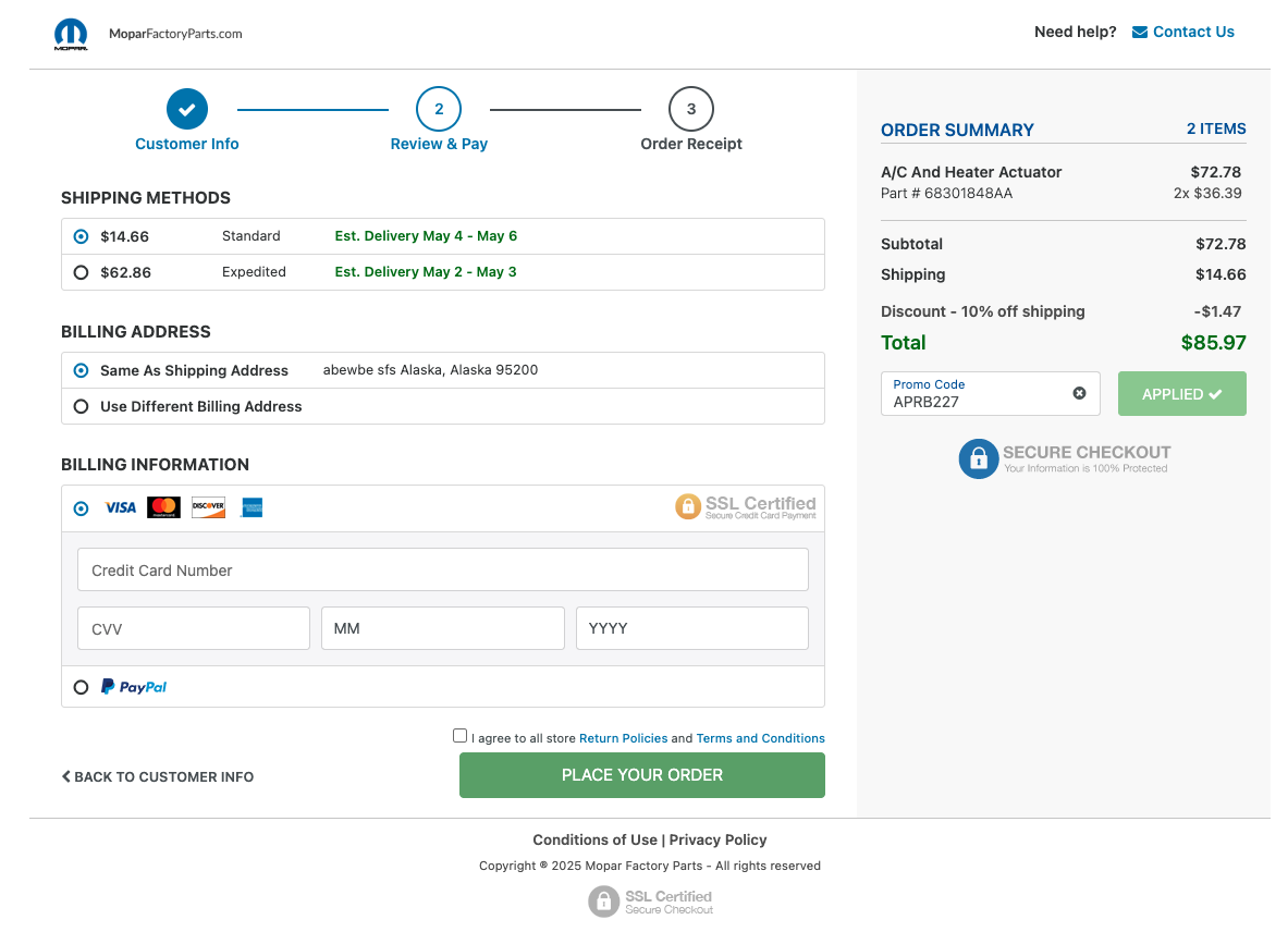 75% OFF Mopar Factory Parts Coupon Codes - April 2025 Promo Codes